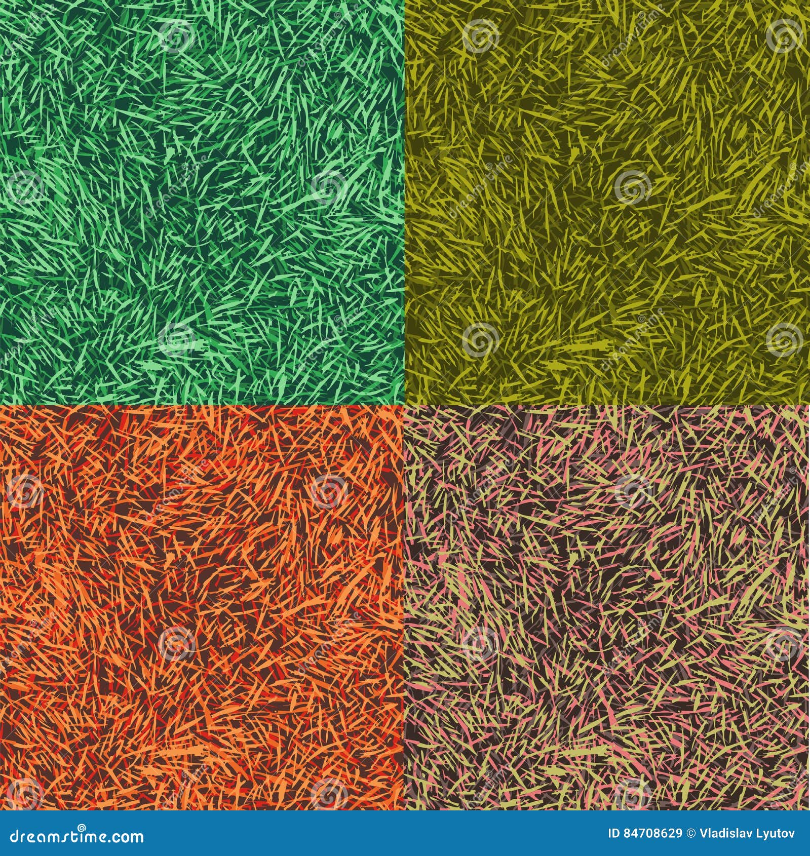 Grass Colorful Collection. Four Seamless Patterns with Grass. Stock ...
