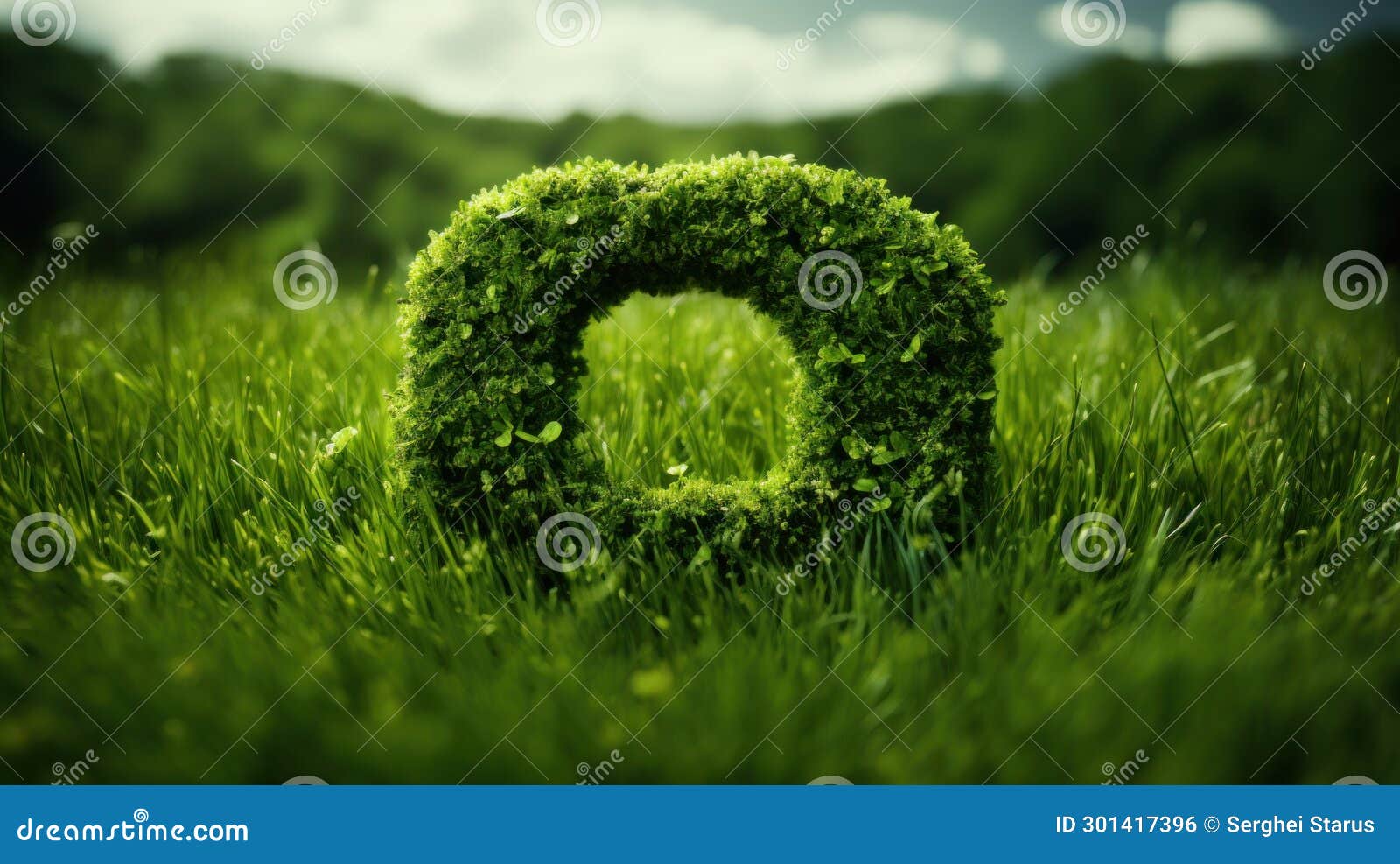 A Grass Covered Letter O in the Middle of a Field, AI Stock Photo ...