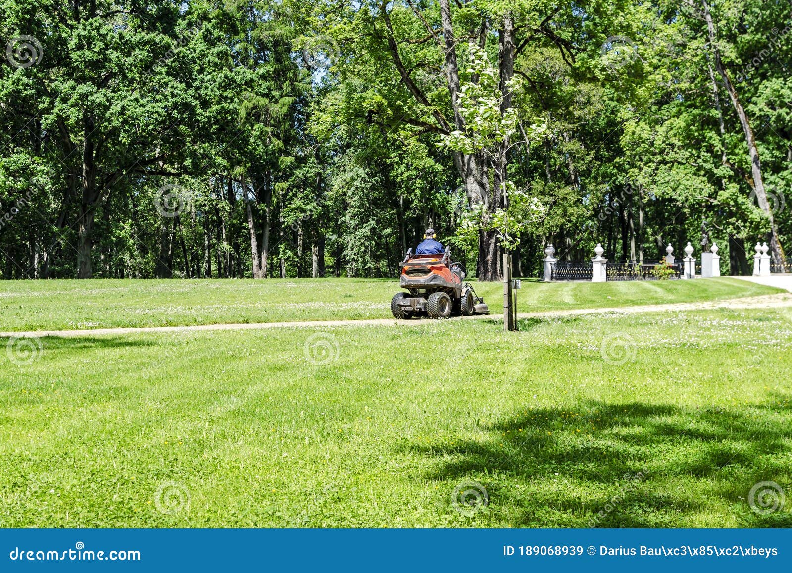 Grass cutting in the park stock image. Image of engine - 189068939
