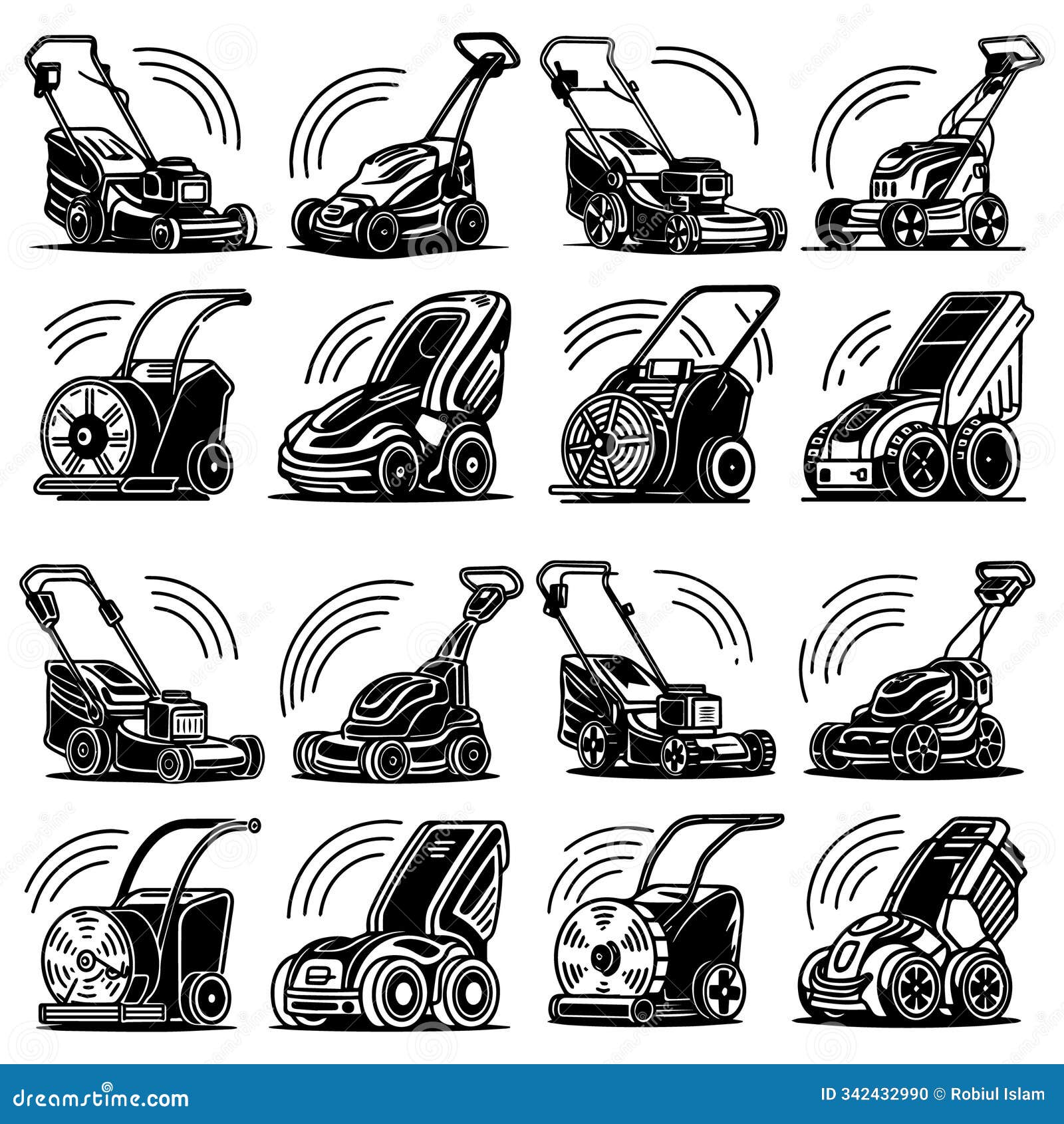 Grass Cutter Vector Illustration Set Stock Illustration - Illustration ...