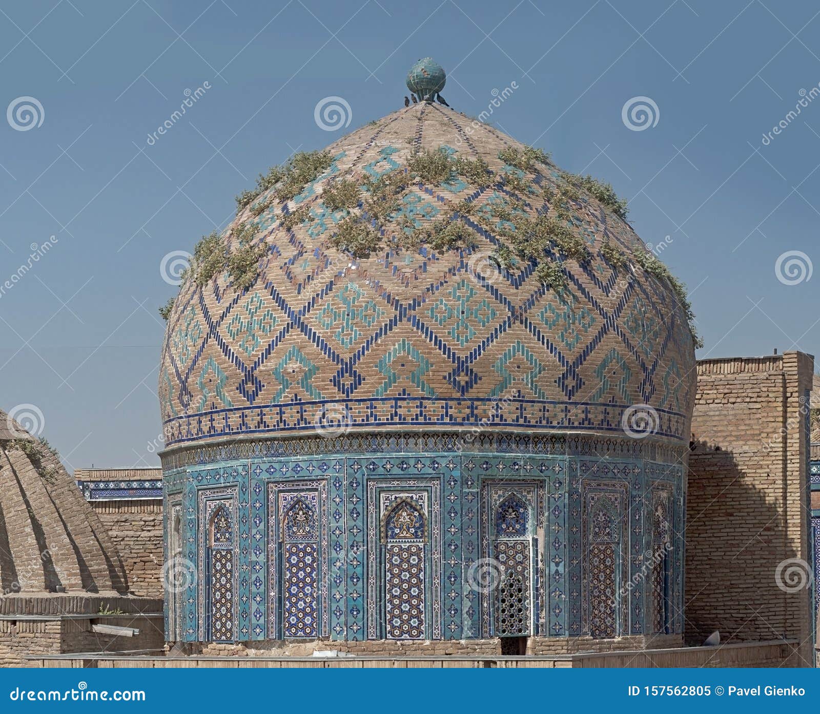 Grass on the Dome.Blue Domes of Samarkand Stock Image - Image of ...