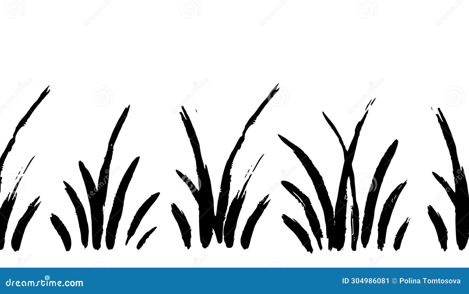 Grass Doodle Ink Brush Sketch Seamless Field Border. Hand Drawn Vector ...