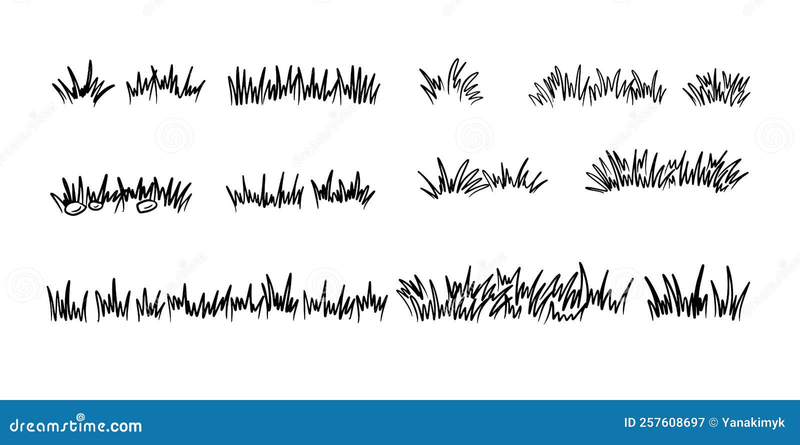 Grass Doodle Outline Collection. Hand Drawn Style Stock Vector ...
