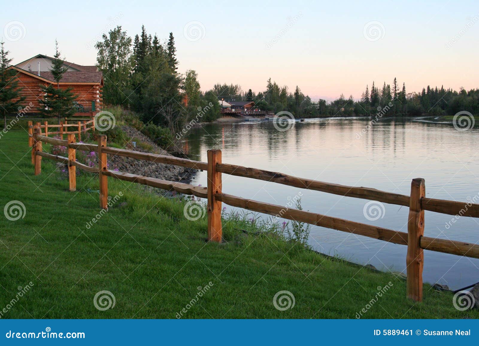Grass, Fence, and Pretty River Stock Image - Image of twilight, lovely ...