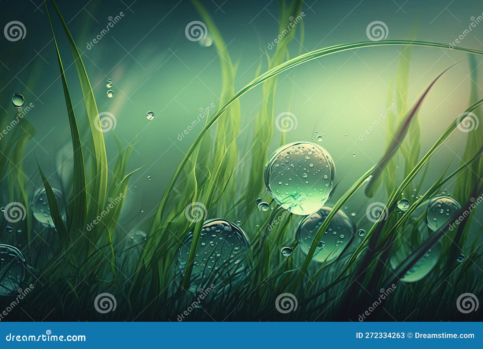 A Grass Field with Water Drops on it and Grass in the Foreground, with ...