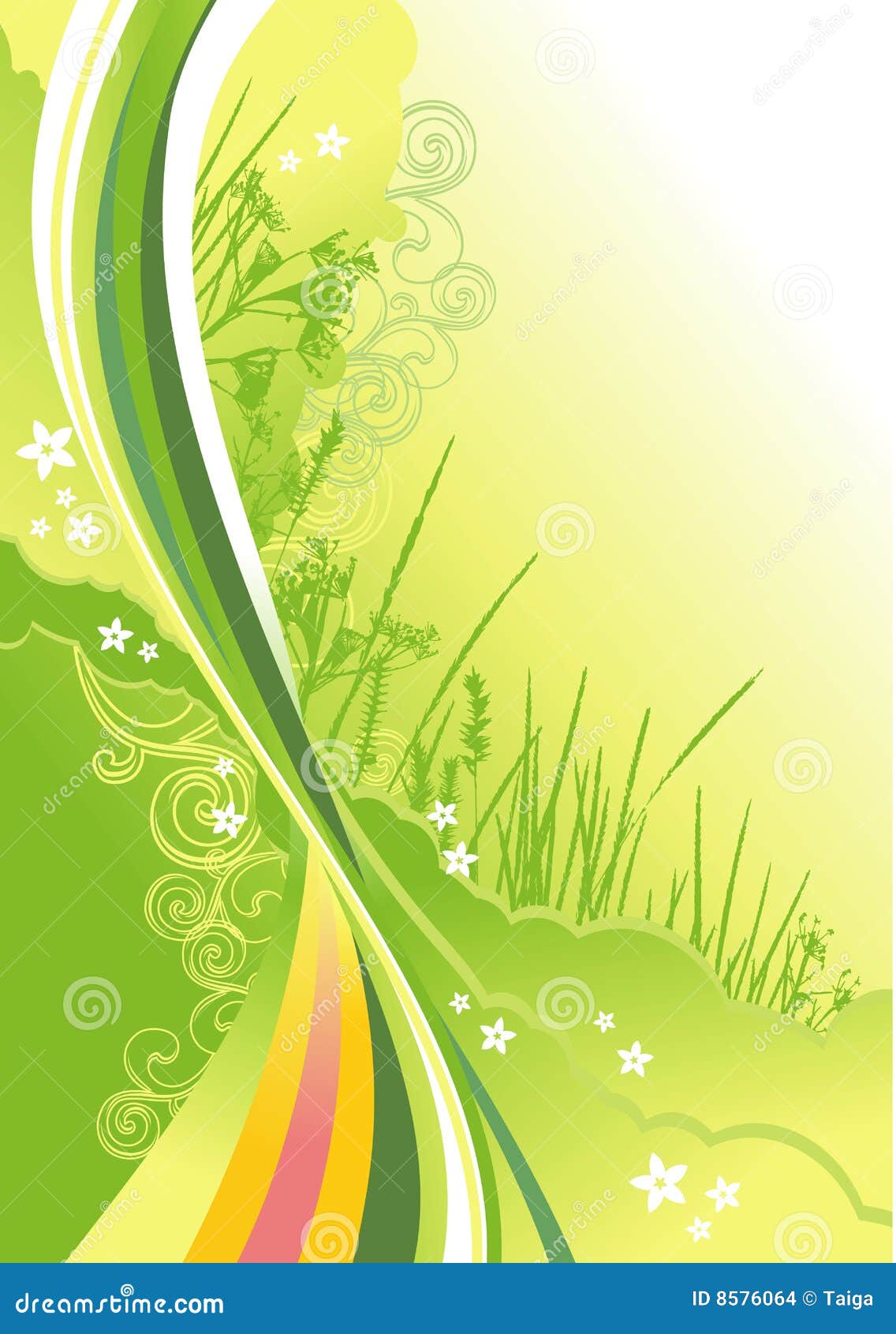 Grass, Flowers and Abstract Lines Background Stock Vector ...