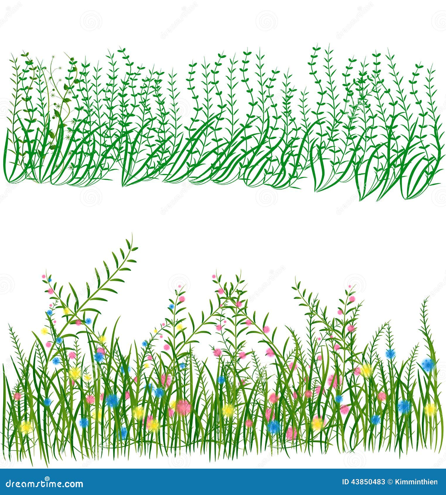 Grass with Flowers Set stock vector. Illustration of gardening - 43850483