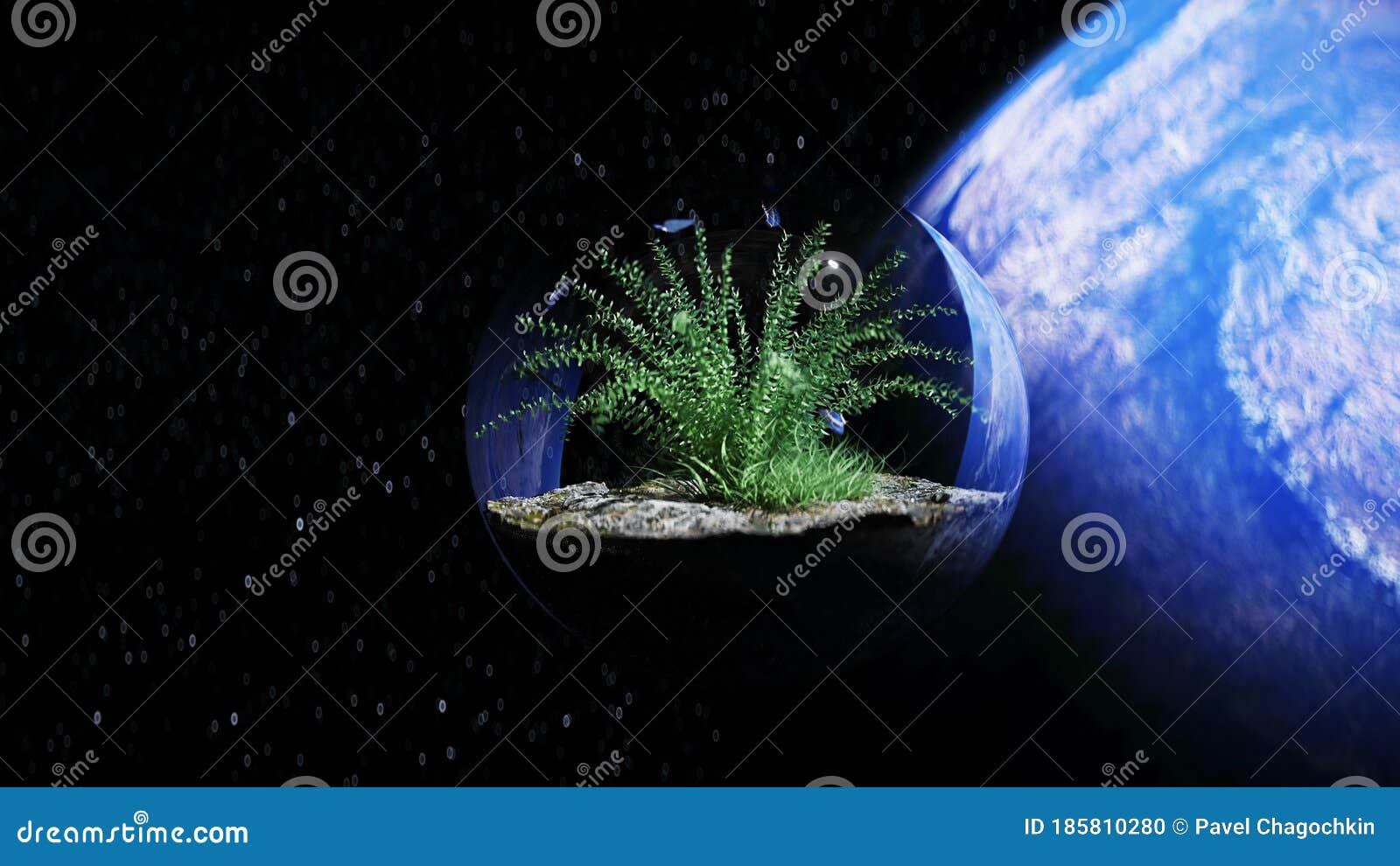 Grass in Glass Sphere in Outer Space. Ecology Concept. 3d Rendering ...