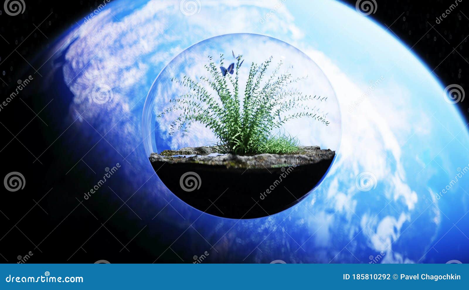 Grass in Glass Sphere in Outer Space. Ecology Concept. 3d Rendering ...