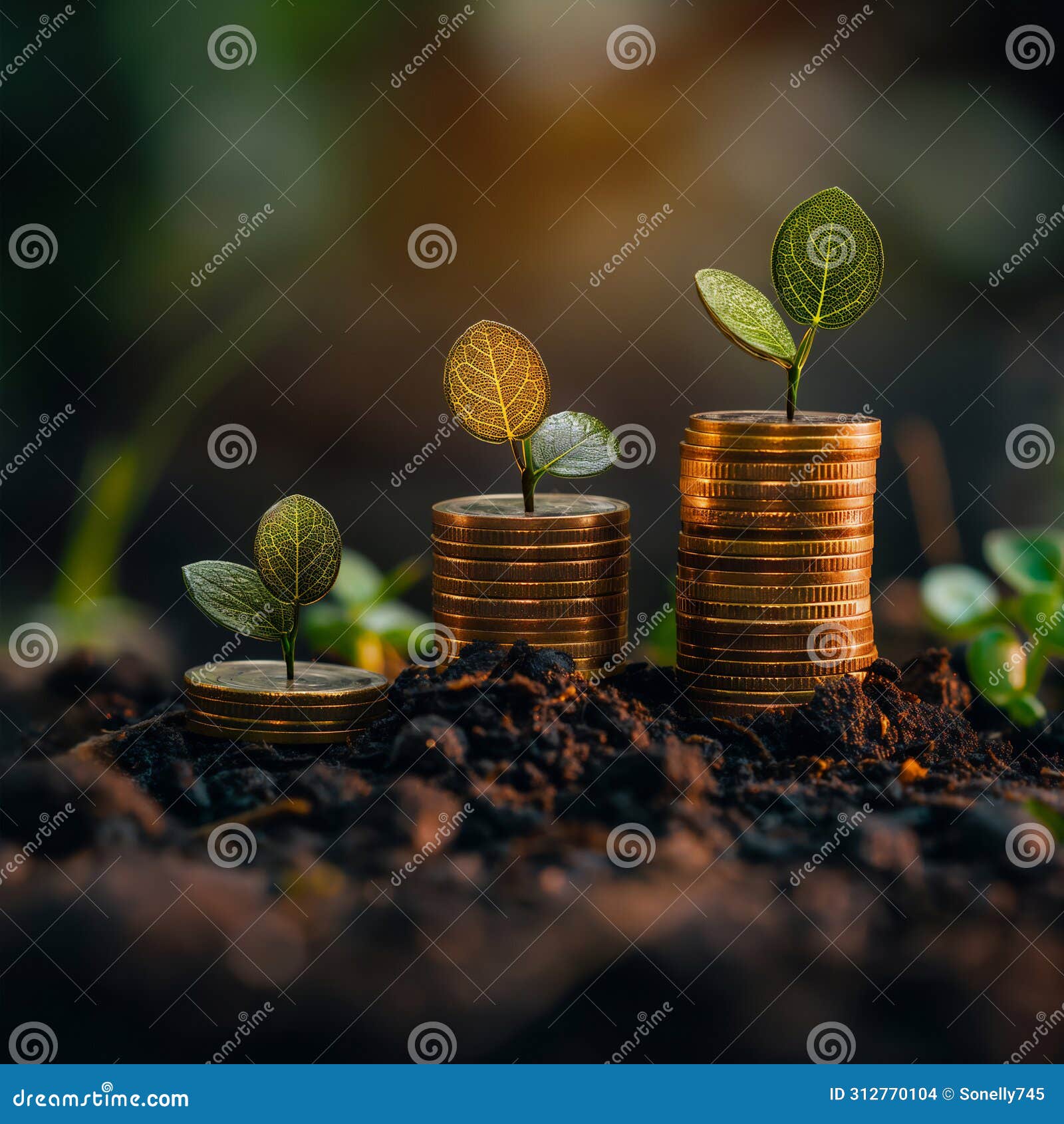 Grass Grows on Stacks of Coins Stock Illustration - Illustration of ...
