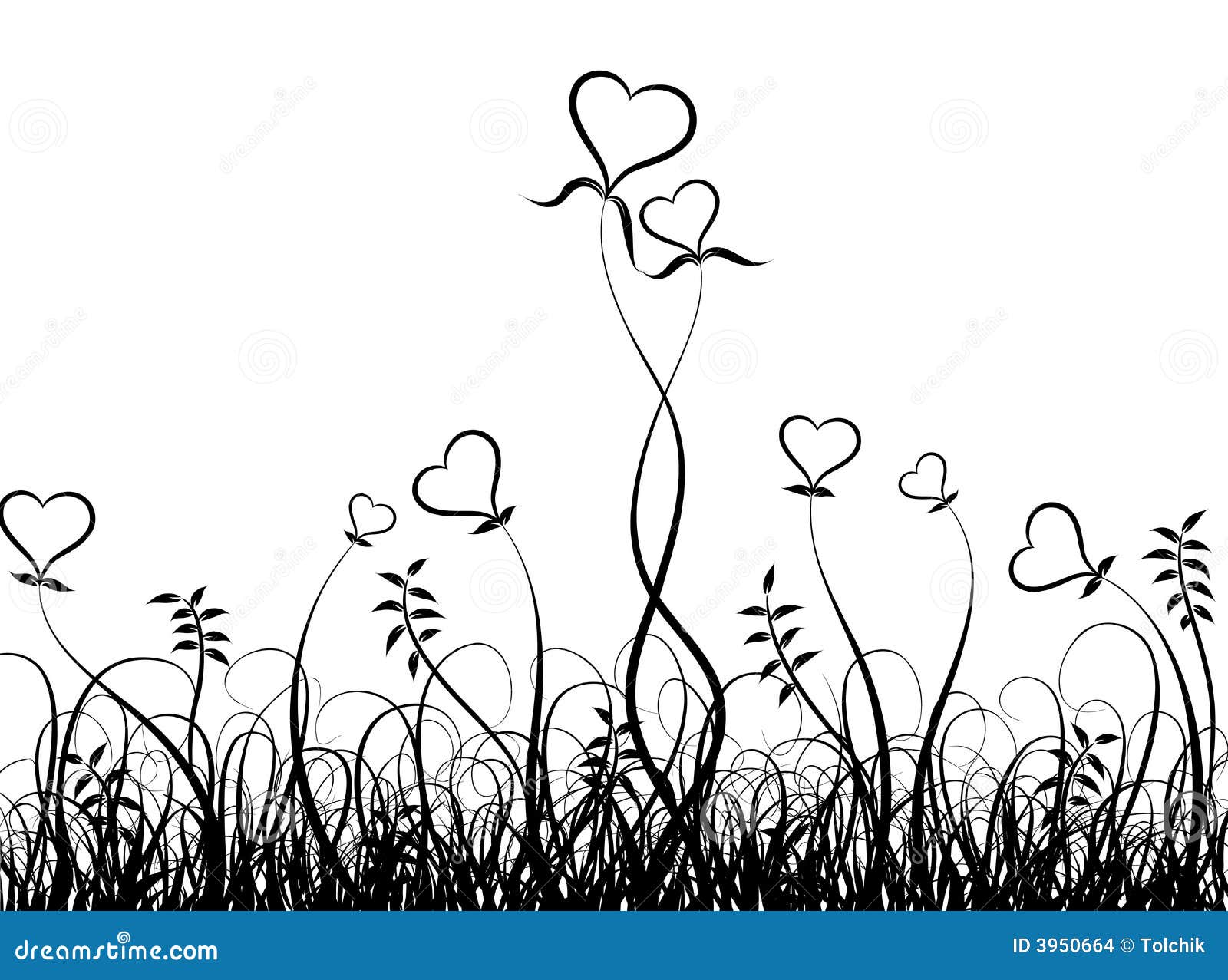 Grass and hearts, vector stock vector. Illustration of floral - 3950664