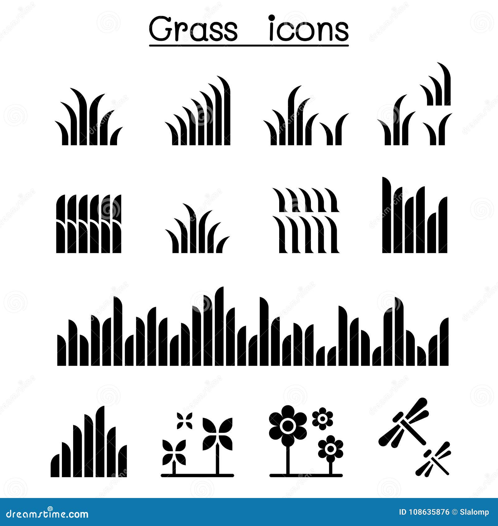 Grass icon set stock vector. Illustration of field, clip - 108635876
