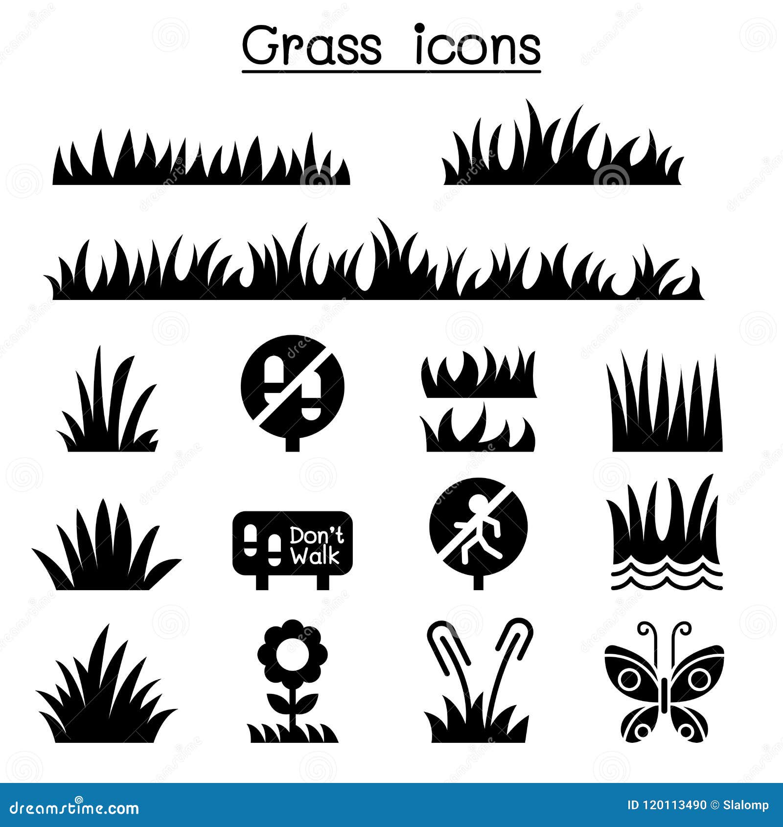 Grass icon set stock vector. Illustration of field, cover - 120113490
