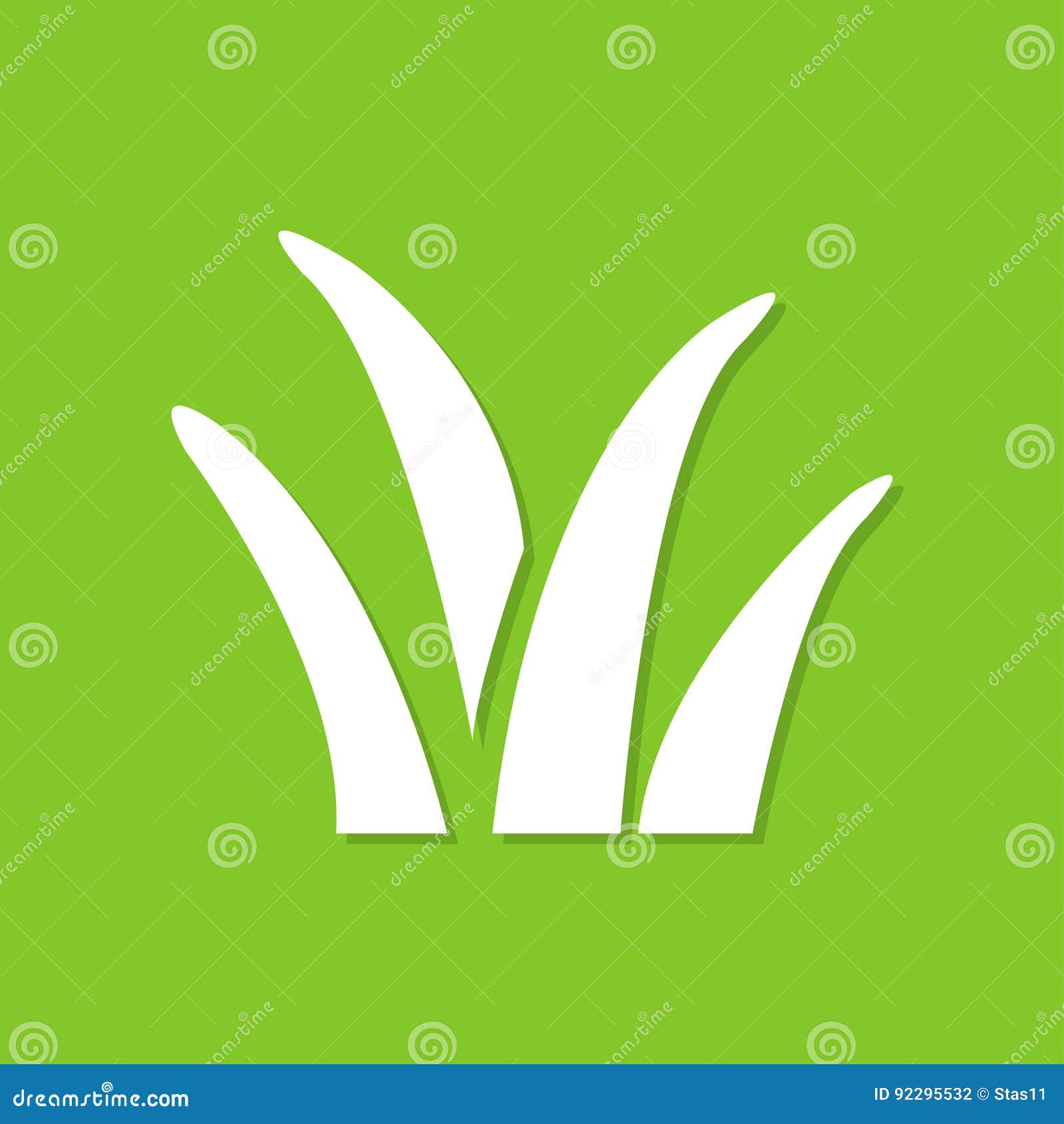 Grass Icon with Shadow in a Flat Design on a Green Background Stock ...
