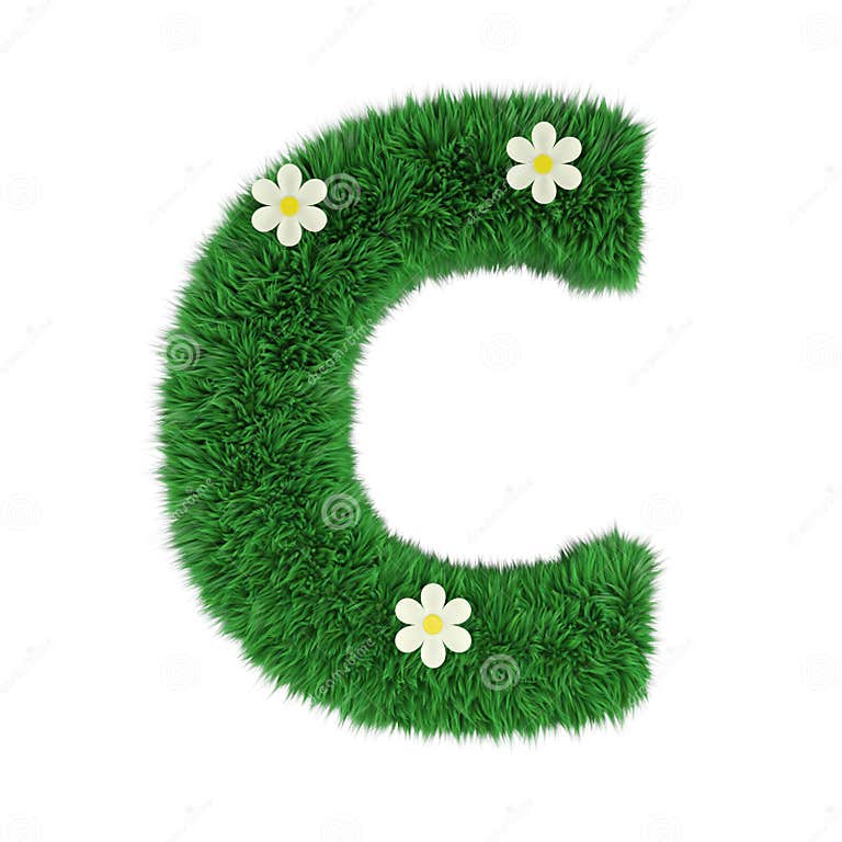Grass Letter C Isolated on White. 3d Render Stock Illustration ...