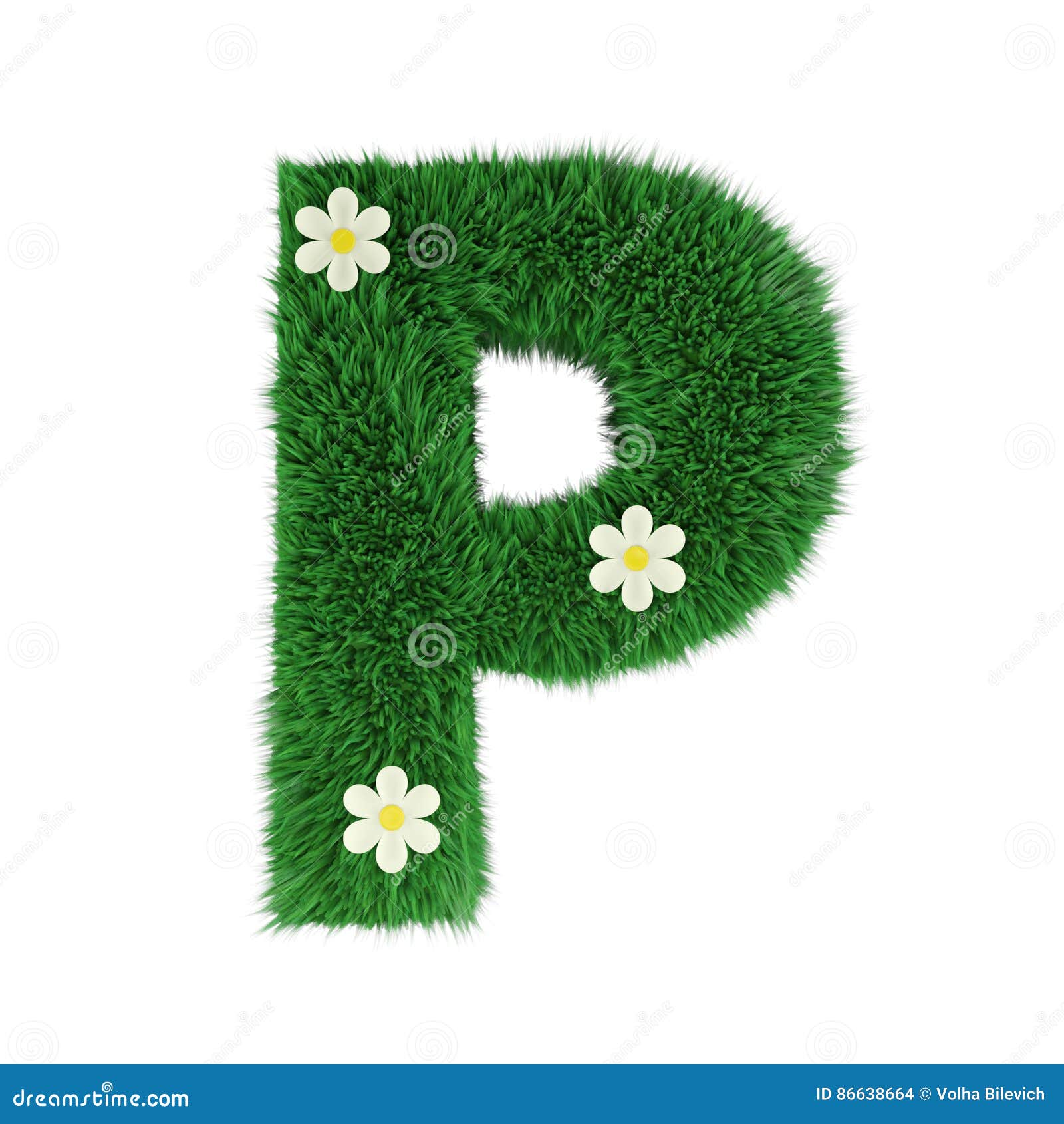 Grass Letter P Isolated on White. 3d Render Stock Illustration ...