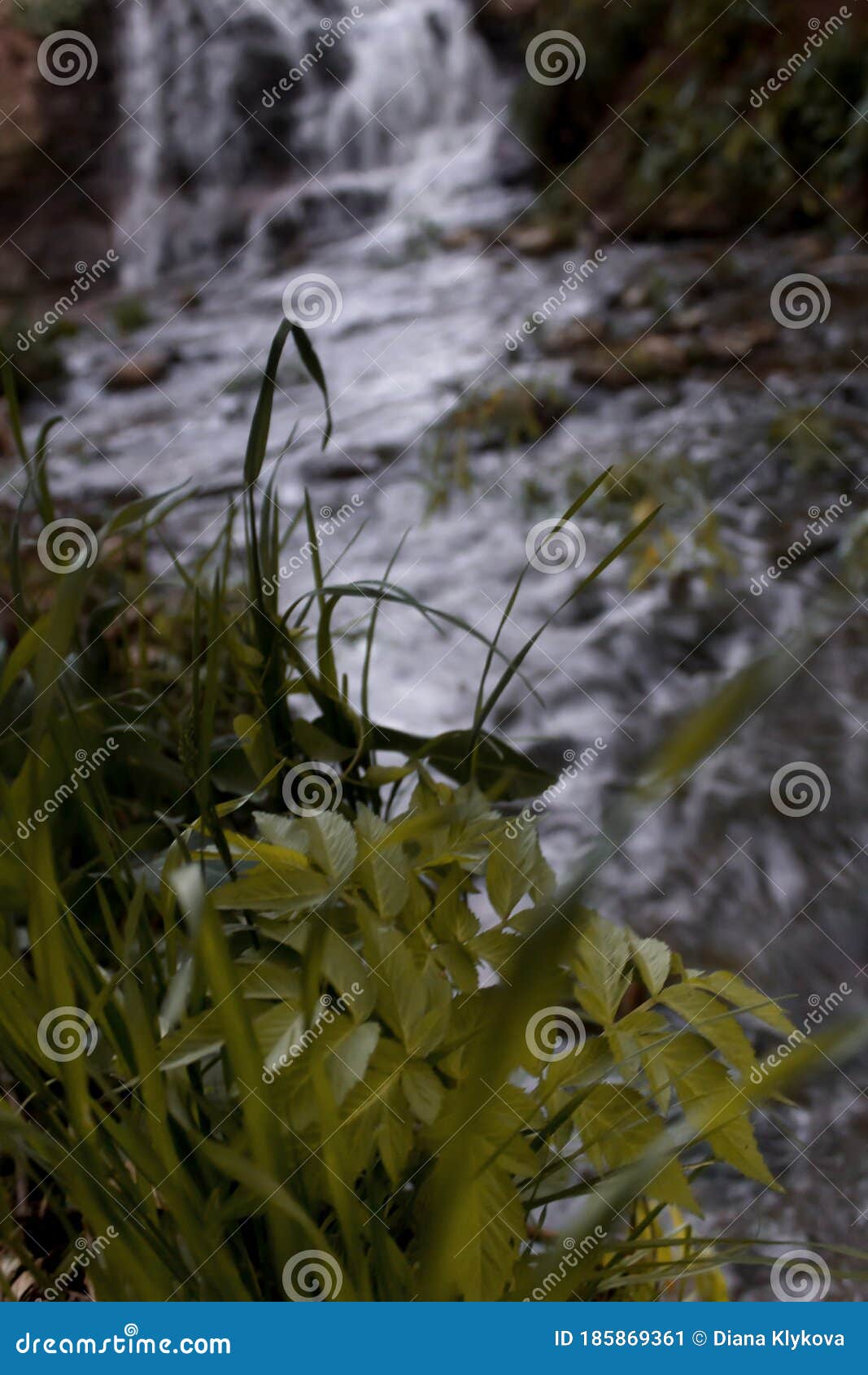 Grass Near Waterfall in Samara. Mountain River Waterfall Landscape ...