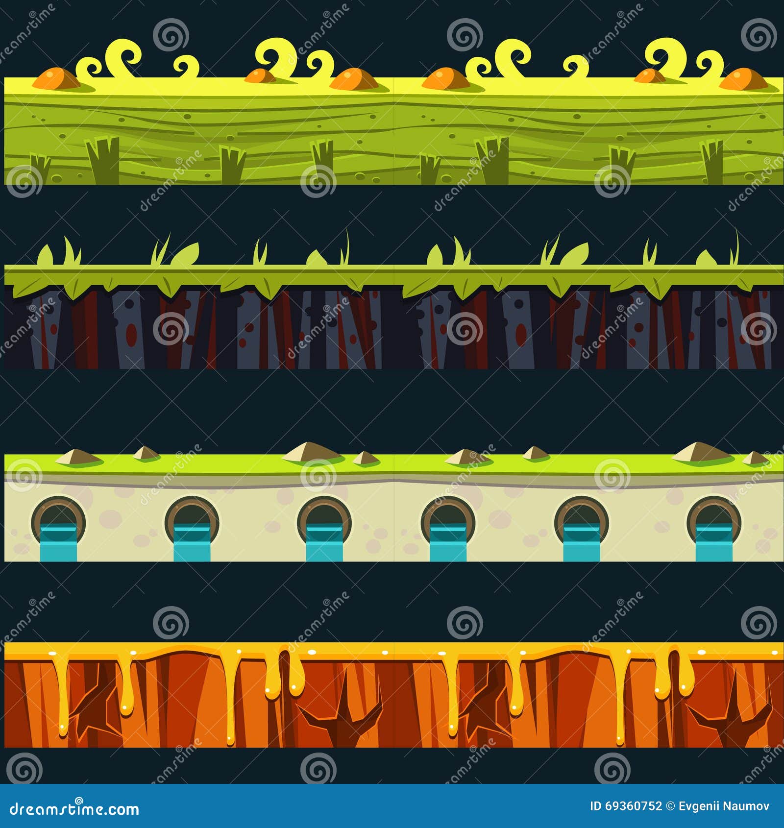 Grass Platformer Level Floor Design Set Stock Vector - Illustration of ...