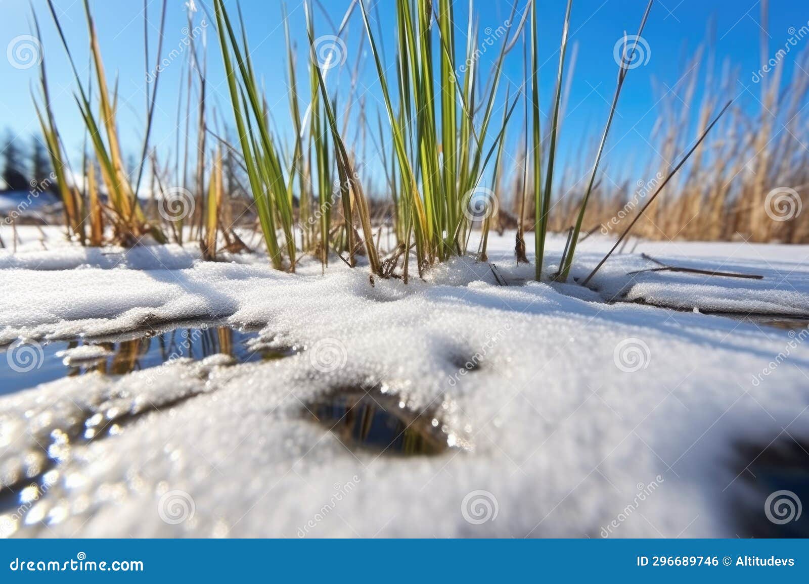 Grass Poking through Melting Snow Stock Photo - Image of melt, climate ...