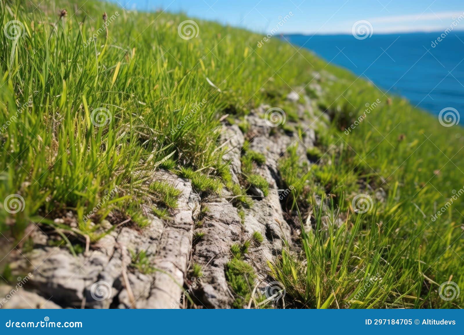 Grass Replanting on a Cliff Surface Stock Image - Image of erosion ...