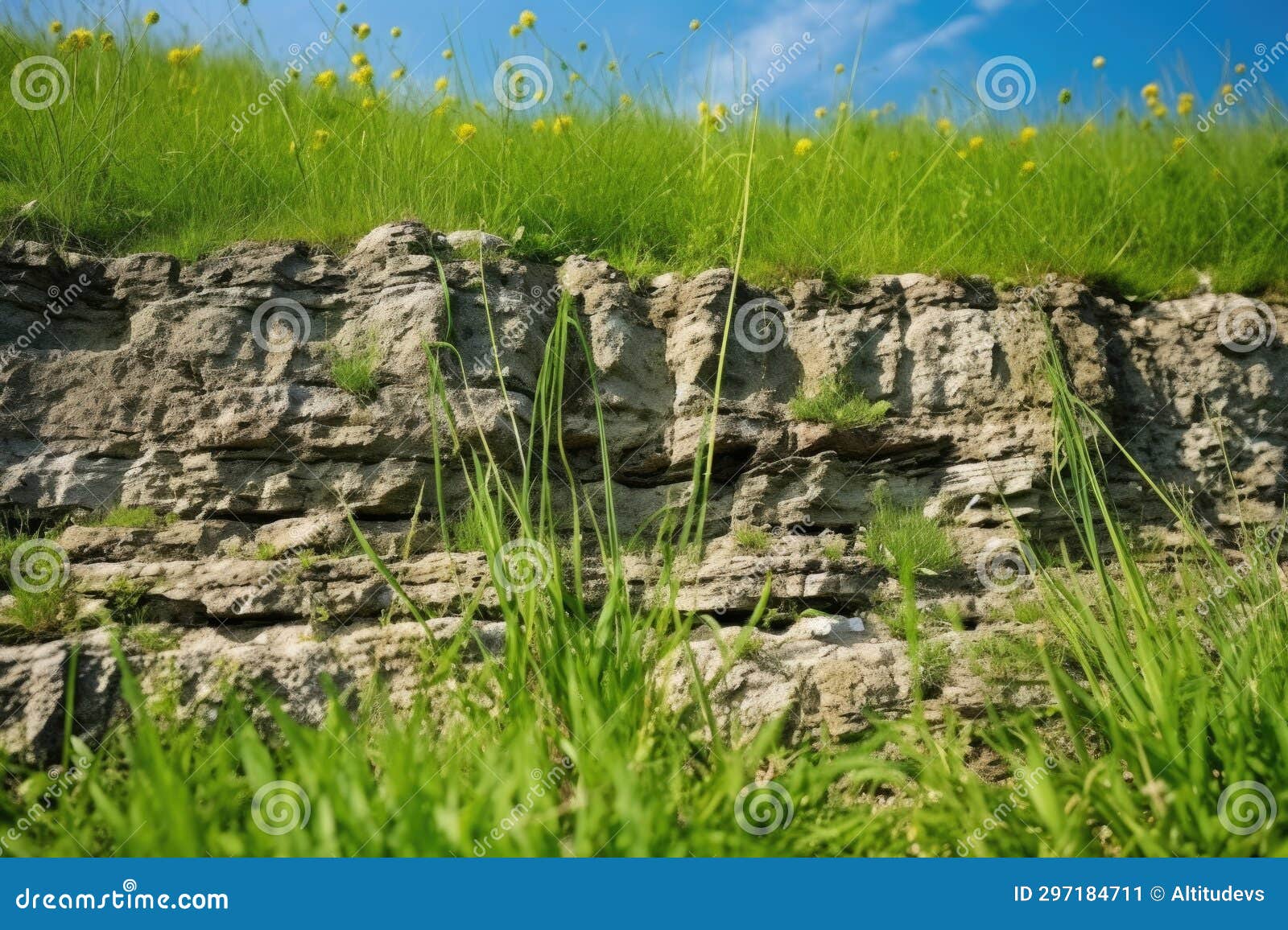Grass Replanting on a Cliff Surface Stock Image - Image of generated ...