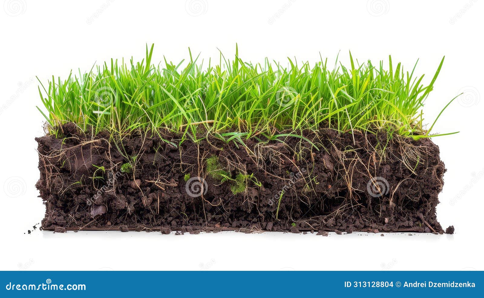 Grass Sections Isolated on White Background with Soil on Top Stock ...