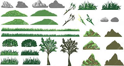 Grass, Tree and Hills Set stock vector. Illustration of landscape - 9177957