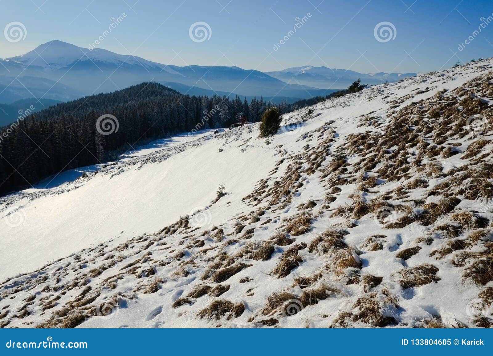 Grass Under the Snow and Panoramic View of the Snow Capped Mountains ...