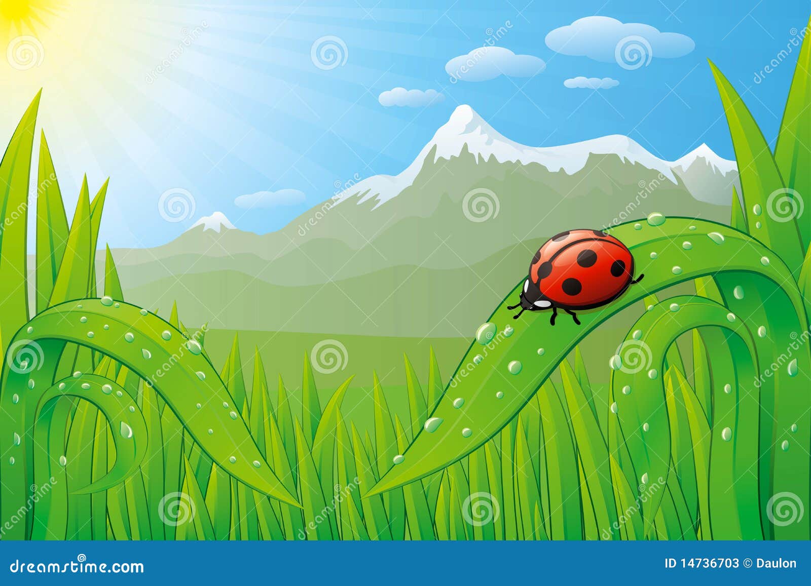 Grassfield Landscape With Ladybug Cartoon Vector | CartoonDealer.com ...