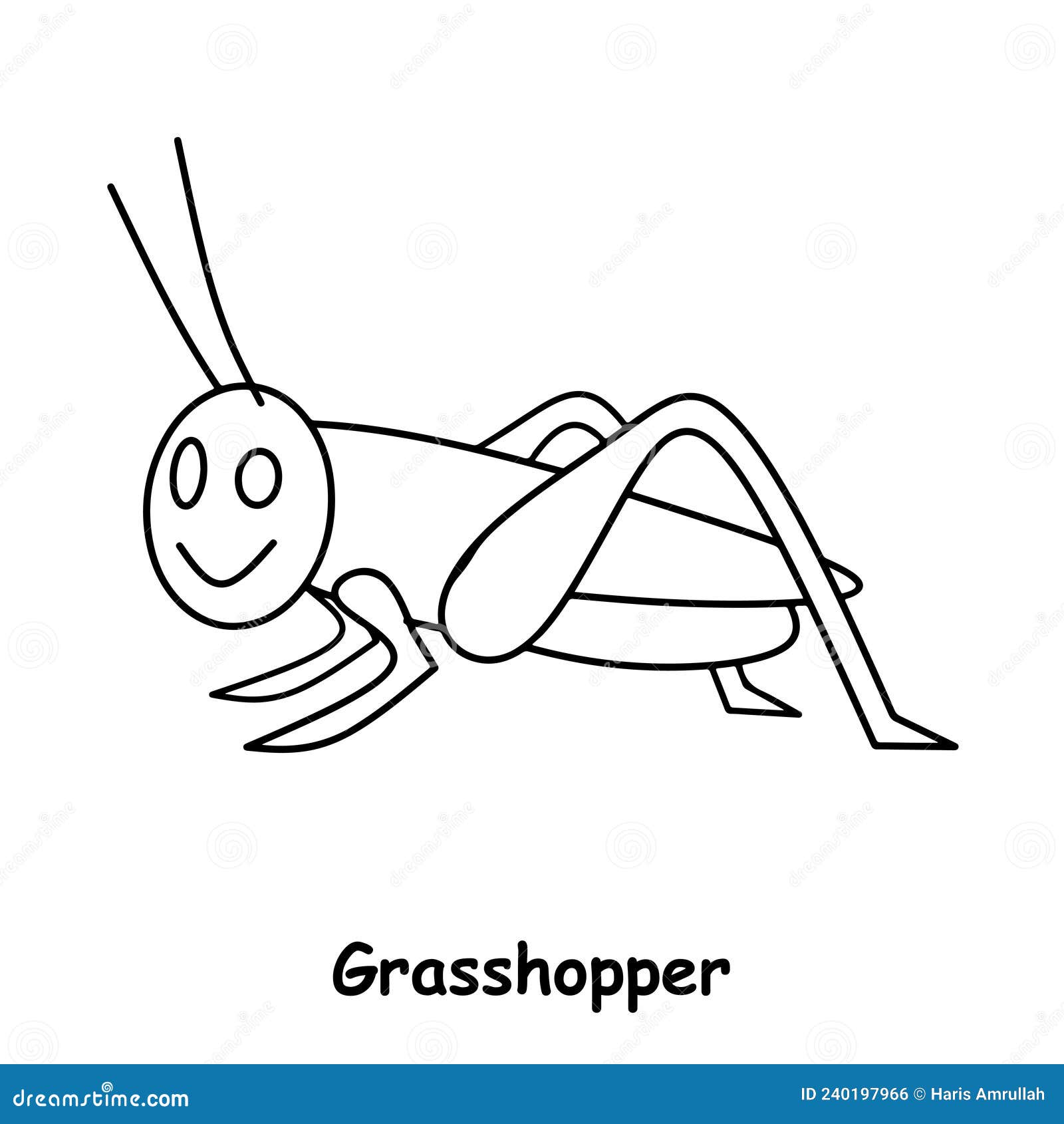 Grasshopper Children Book Illustration, Trace and Coloring Vector World ...
