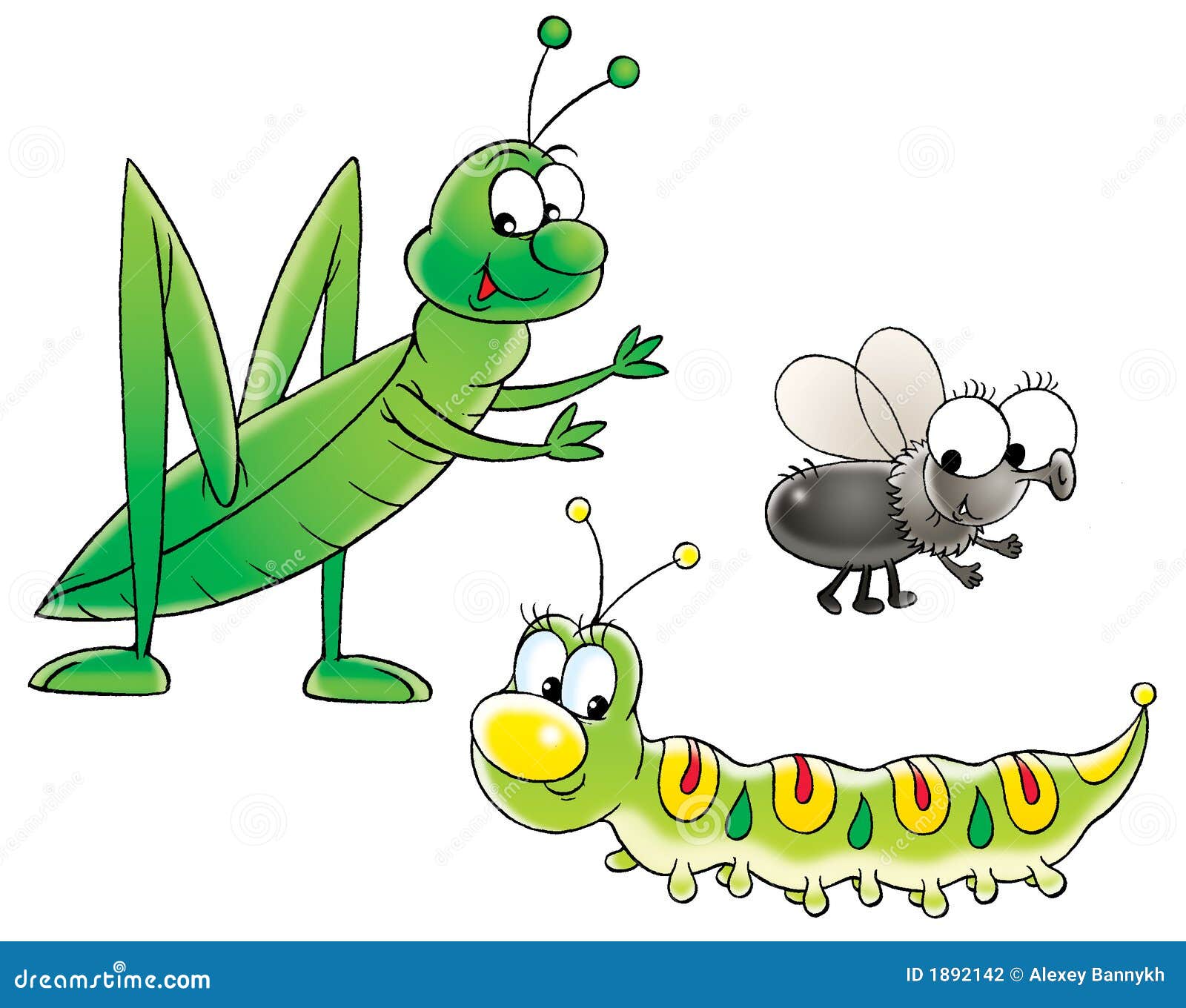 Grasshopper, Caterpillar and Fly Stock Illustration - Illustration of ...