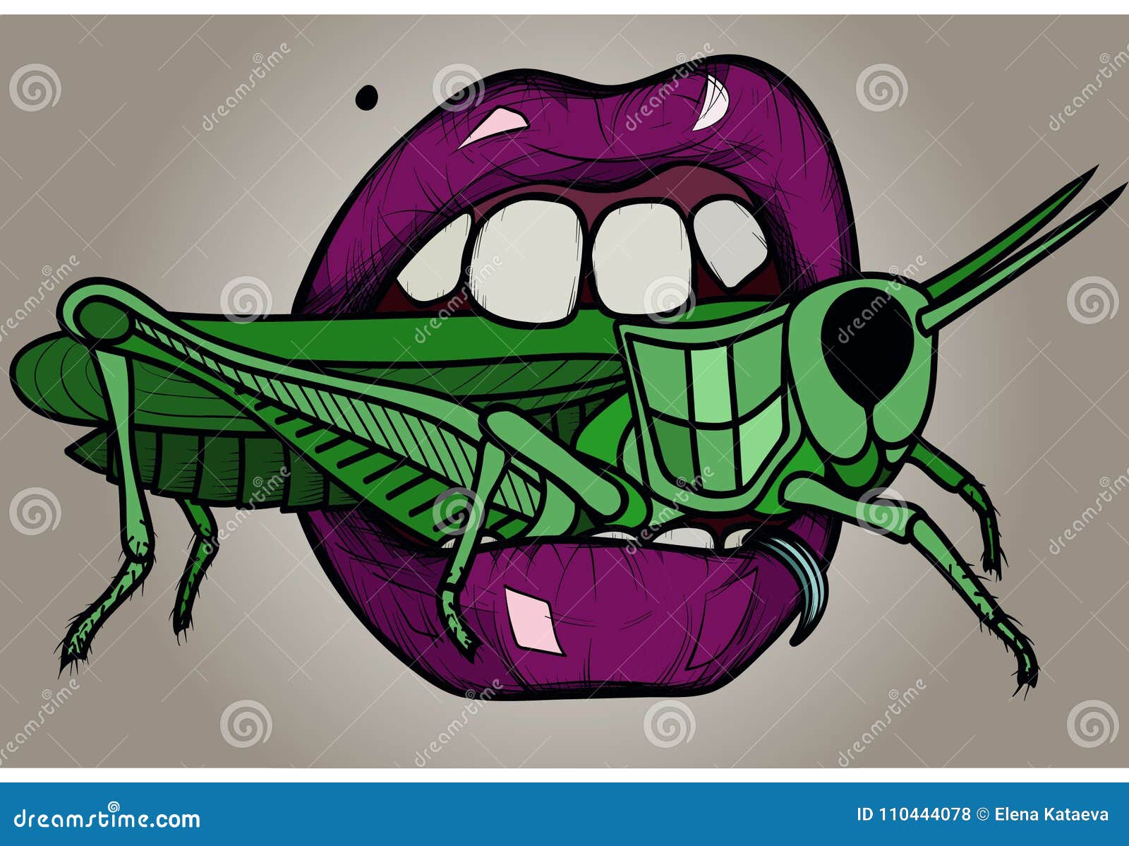 Grasshopper Clenched in the Teeth Stock Illustration - Illustration of ...