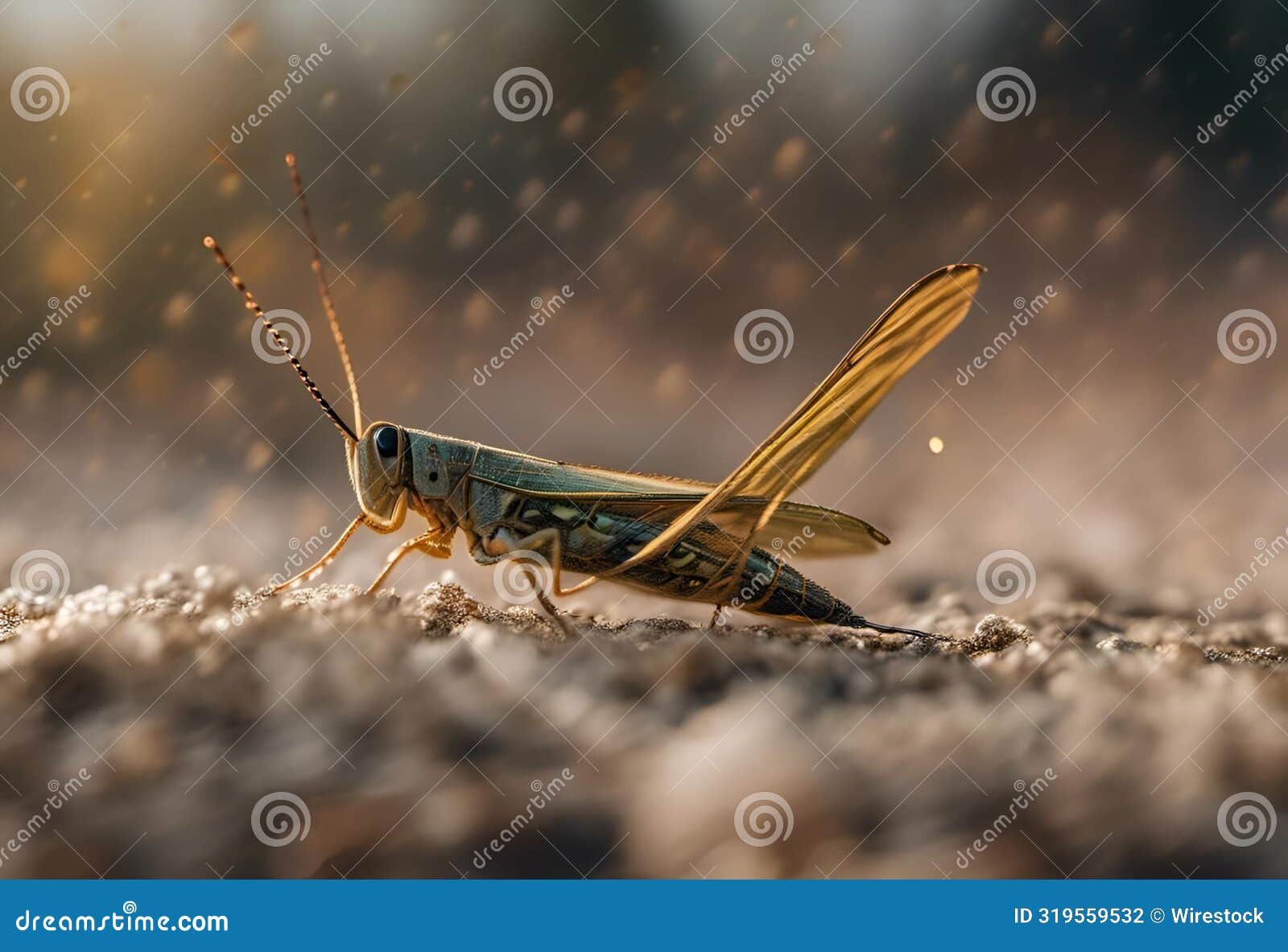 The Grasshopper is Standing in a Puddle of Rain on a Ground Stock ...