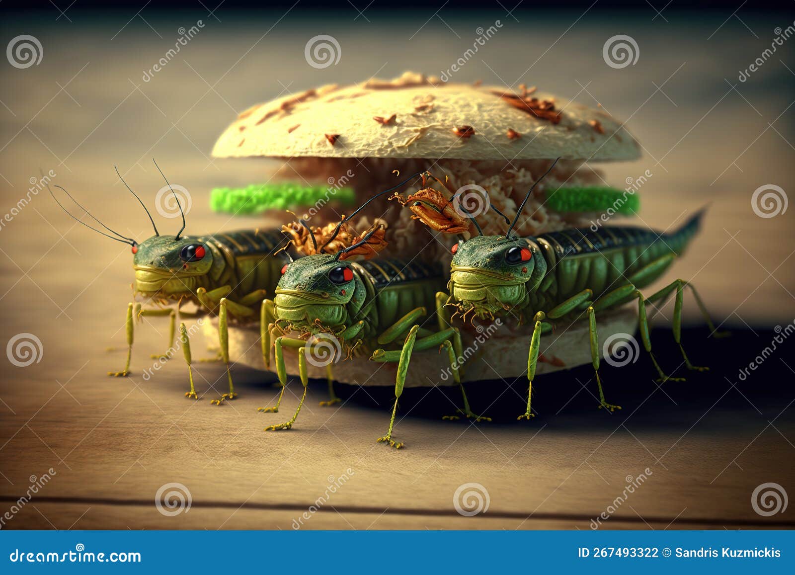 Grasshoppers between Burger Buns. Generative AI Stock Illustration ...