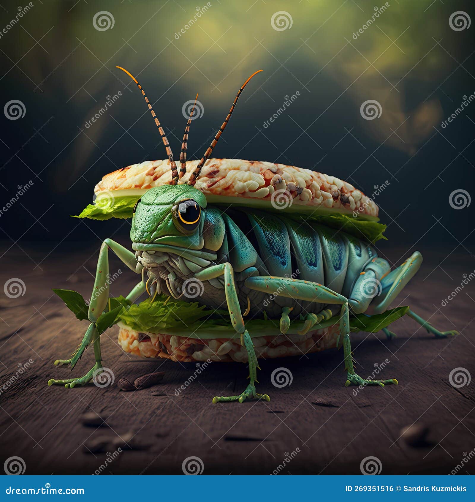 Grasshoppers between Burger Buns. Generative AI Stock Illustration ...