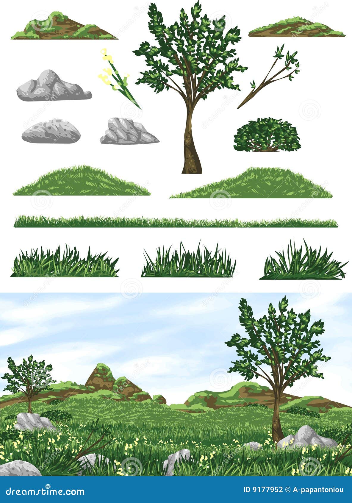 Grassland Valley stock vector. Illustration of spring - 9177952