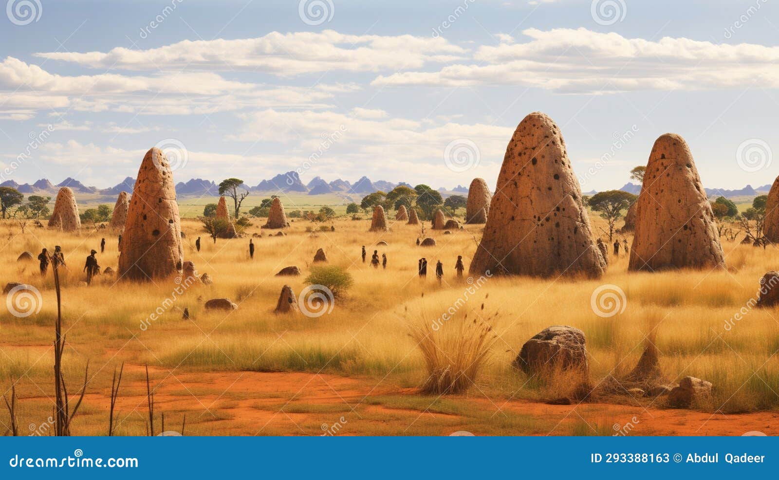 Grasslands, Punctuated by Termite Mounds Stock Illustration ...