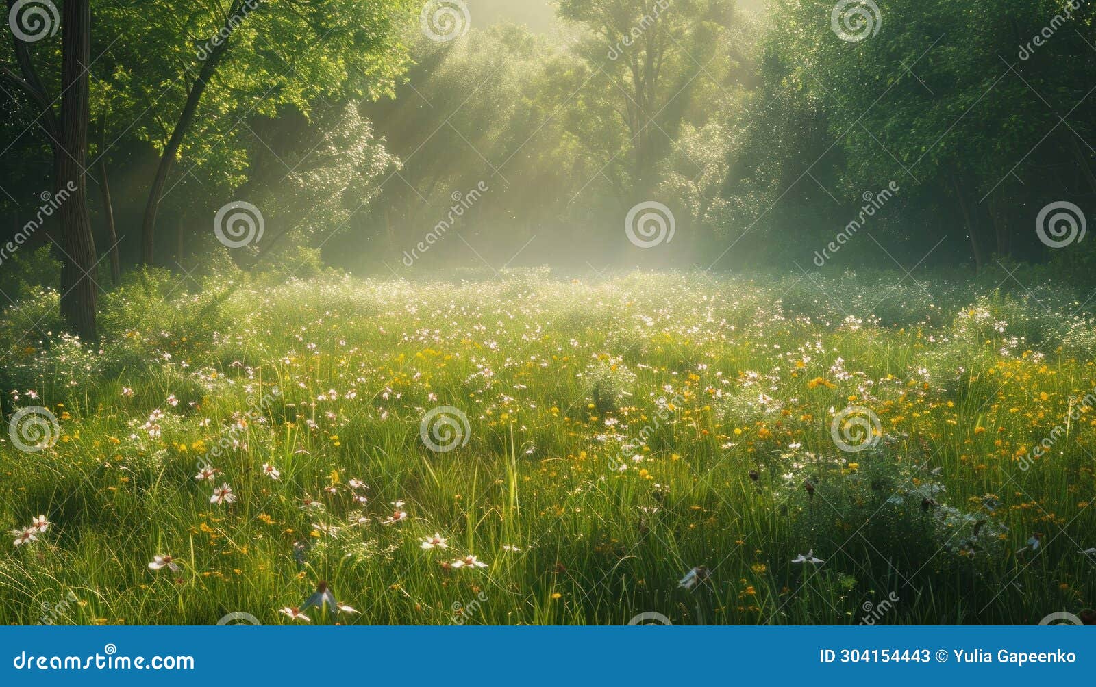 A Grassy Field Full of Wildflowers and Trees Stock Image - Image of ...