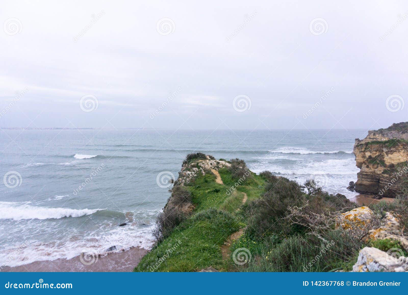 Grassy ocean cliff pathway stock photo. Image of inspiration - 142367768