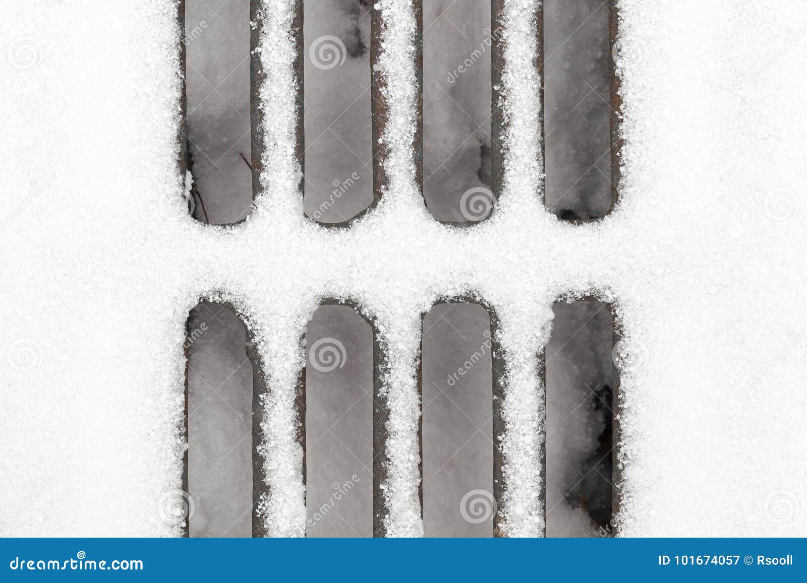 Grate under snow stock image. Image of road, cracks - 101674057