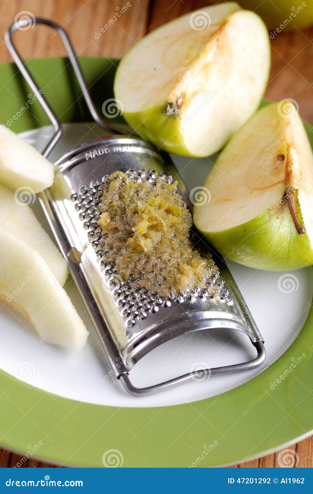 Grated Apple with Tool Stainless Stock Photo - Image of diet, wood ...