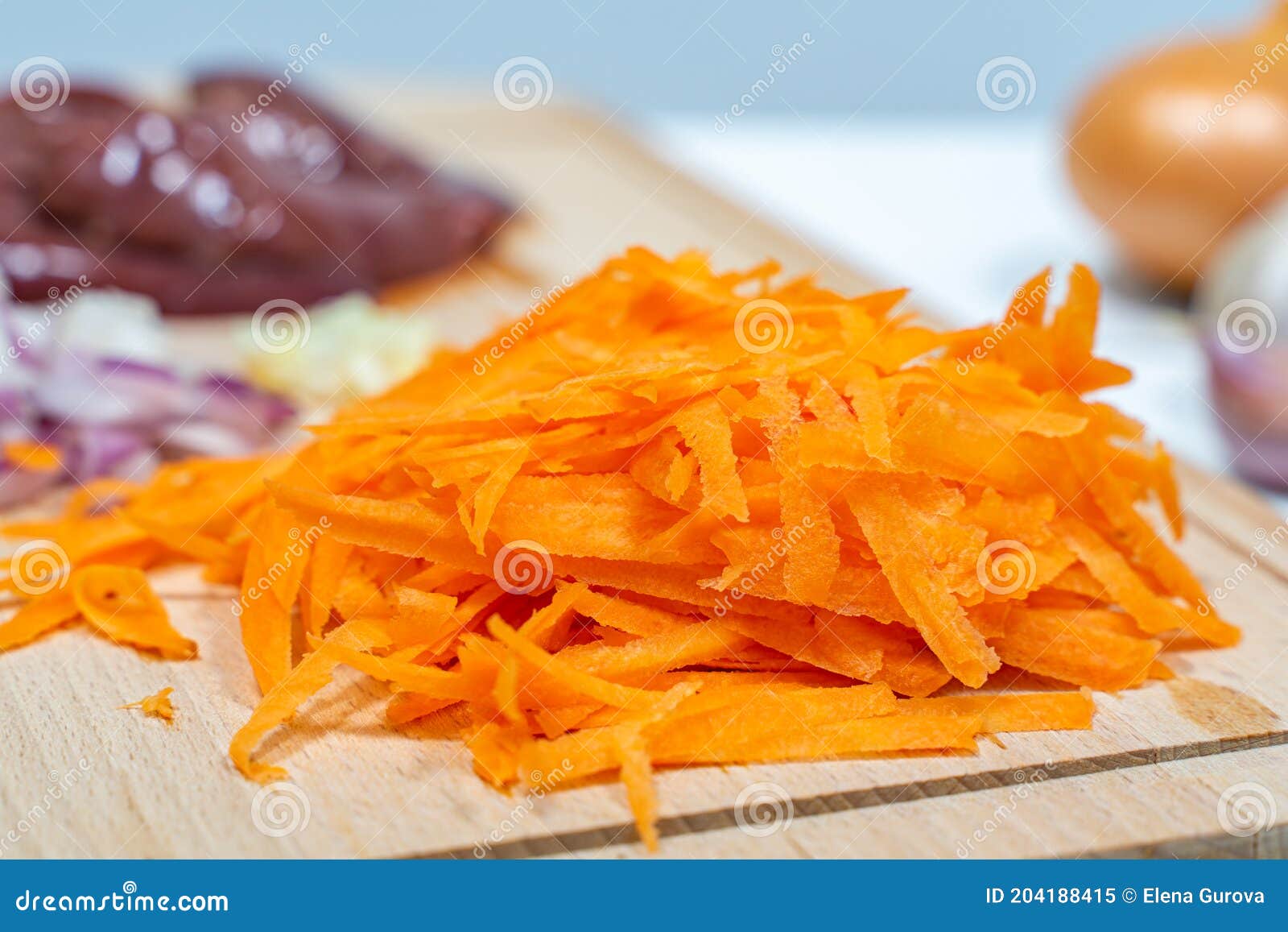 Grated Carrots for Cooking on a Board Stock Image - Image of rustic ...