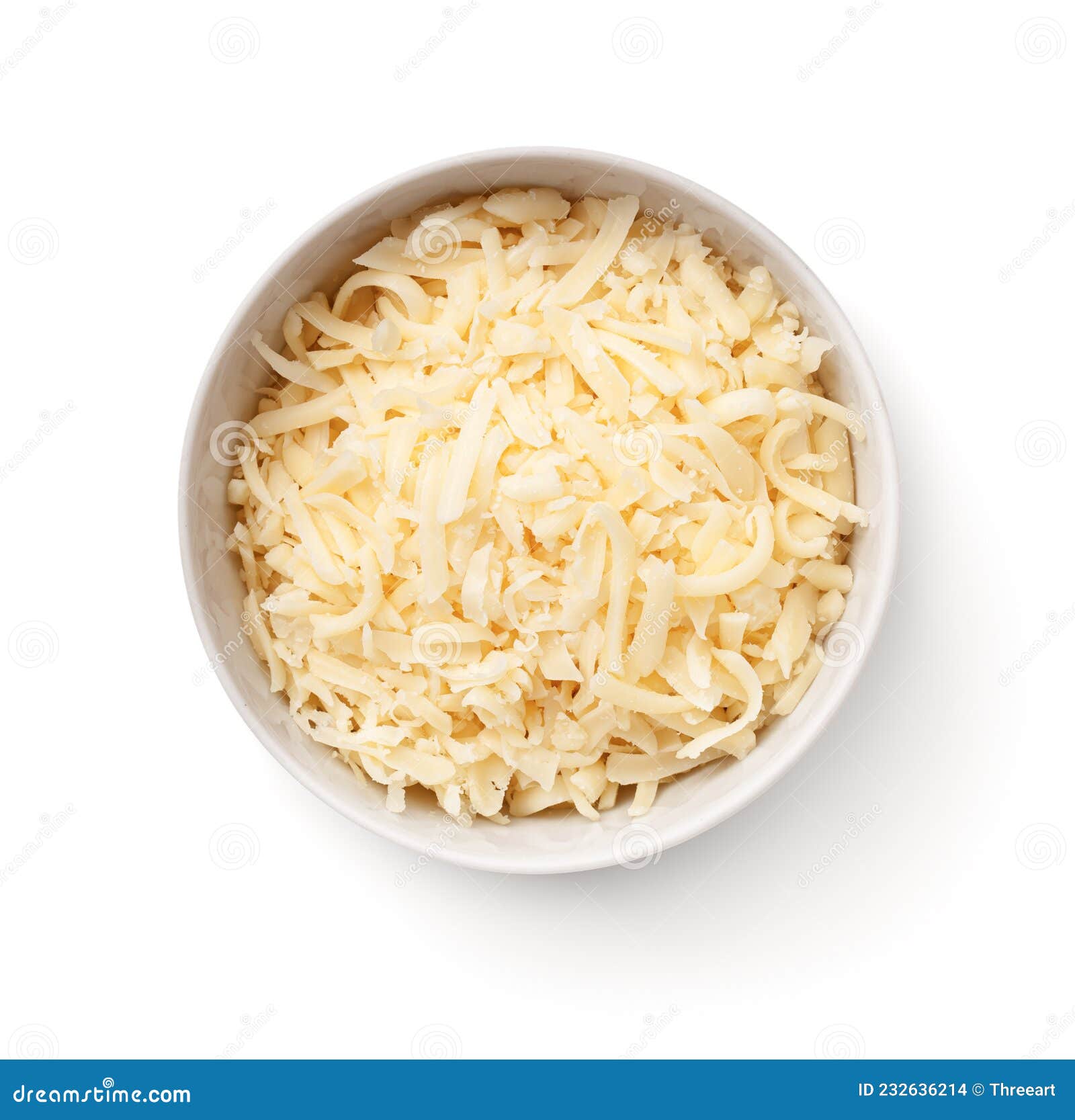 Grated Gouda Cheese in White Bowl Isolated Stock Photo - Image of ...