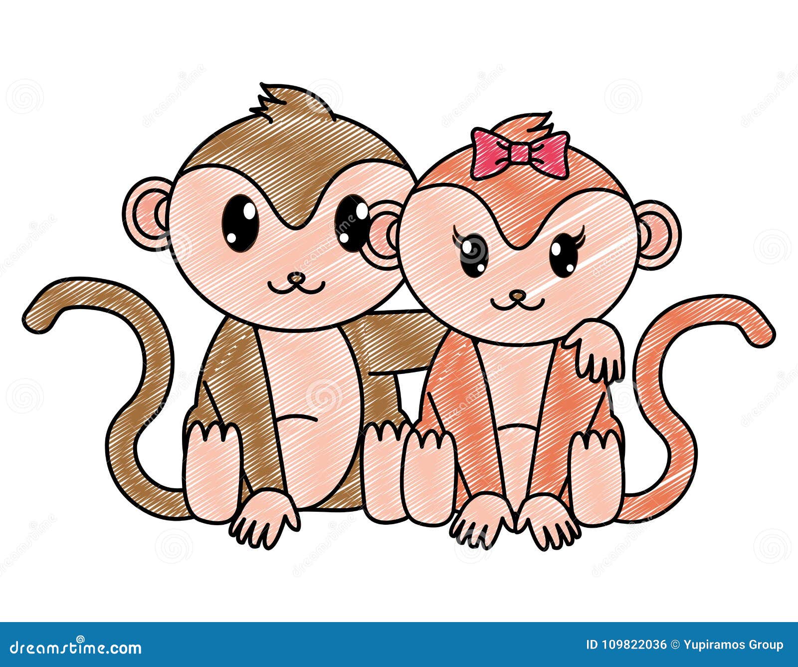 Grated Monkey Couple Cute Animal Together Stock Vector - Illustration ...