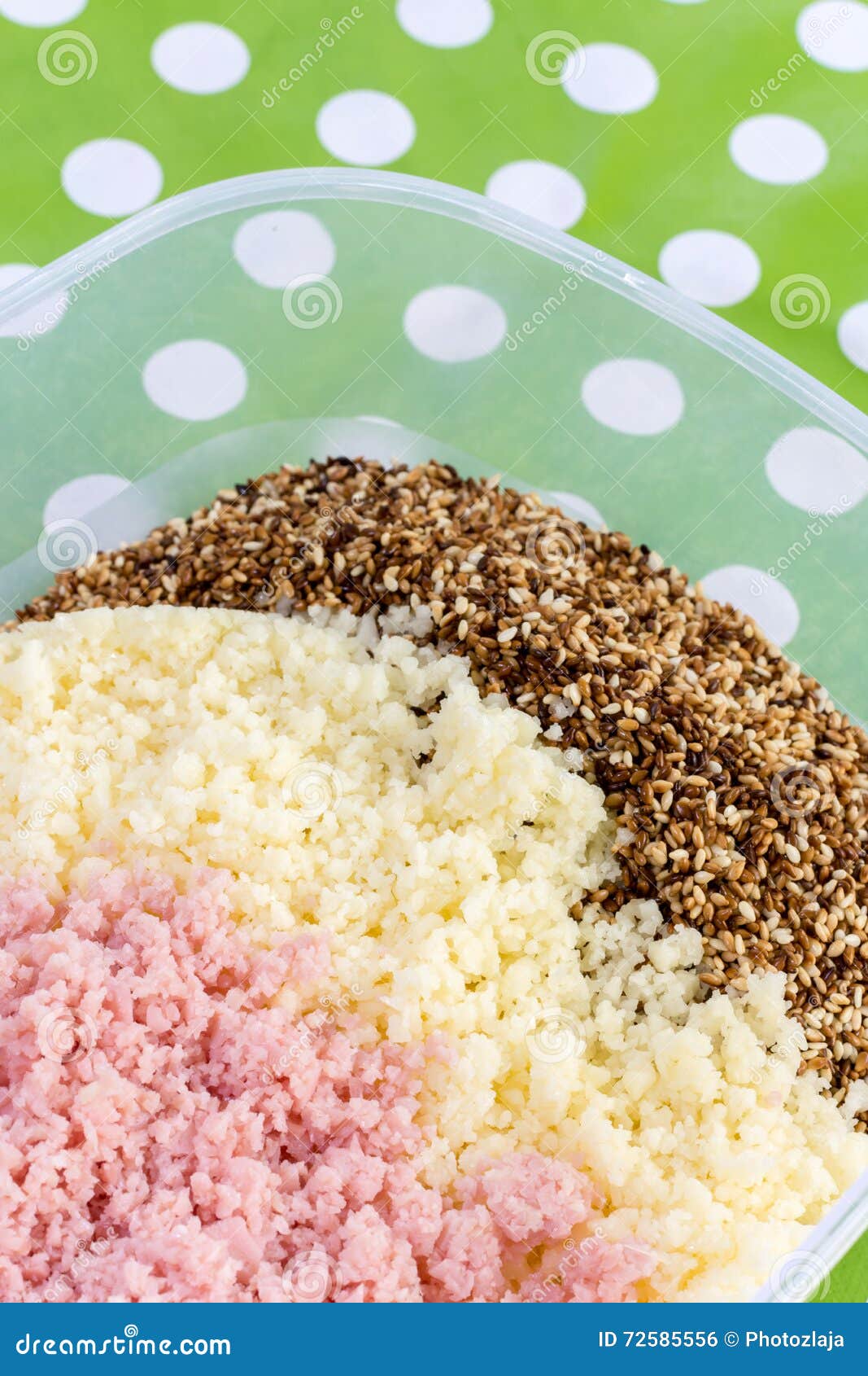 Grated Yellow Cheese Ham and Sesame Stock Photo - Image of organic ...