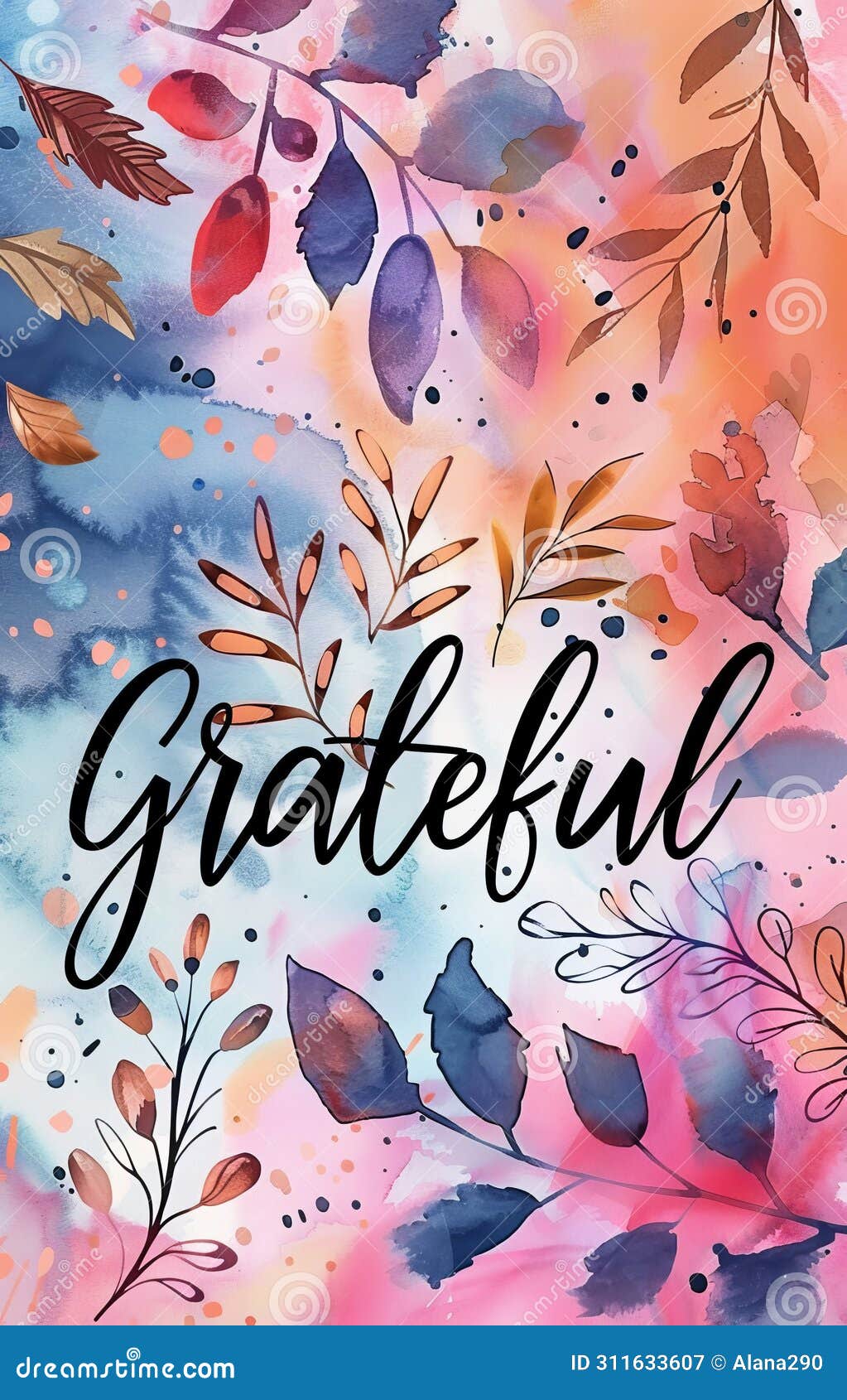 Grateful - Inspirational Modern Calligraphy Lettering Text on Abstract ...