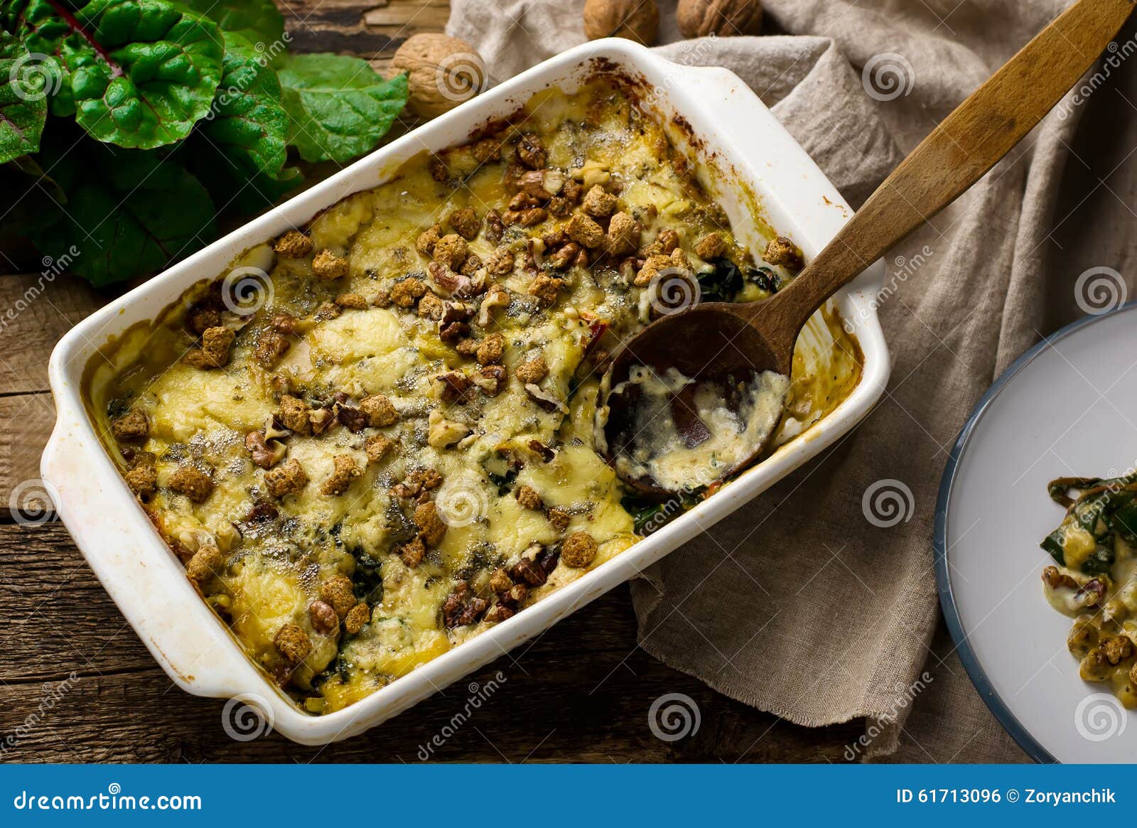 Gratin from a Swiss Chard with Cheese and Walnut. Stock Photo - Image ...