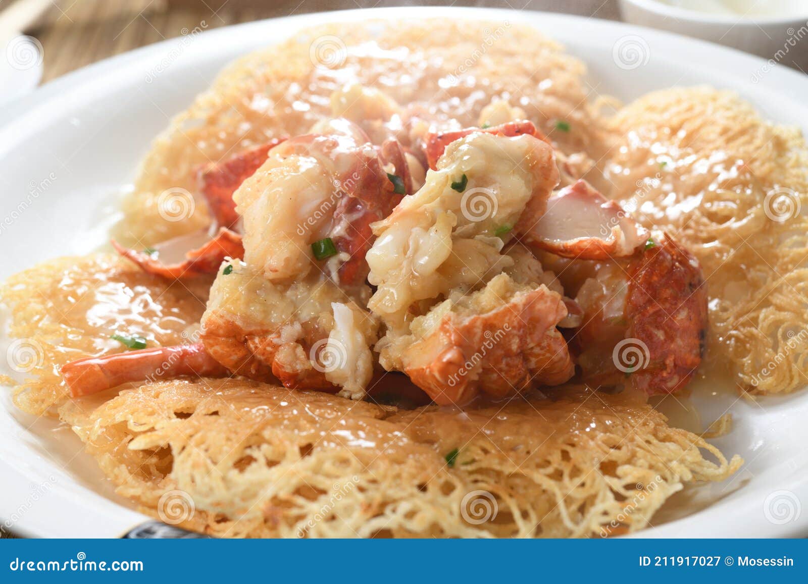 Gratinated Cheese Lobster with E-fu Noodle Stock Image - Image of shell ...