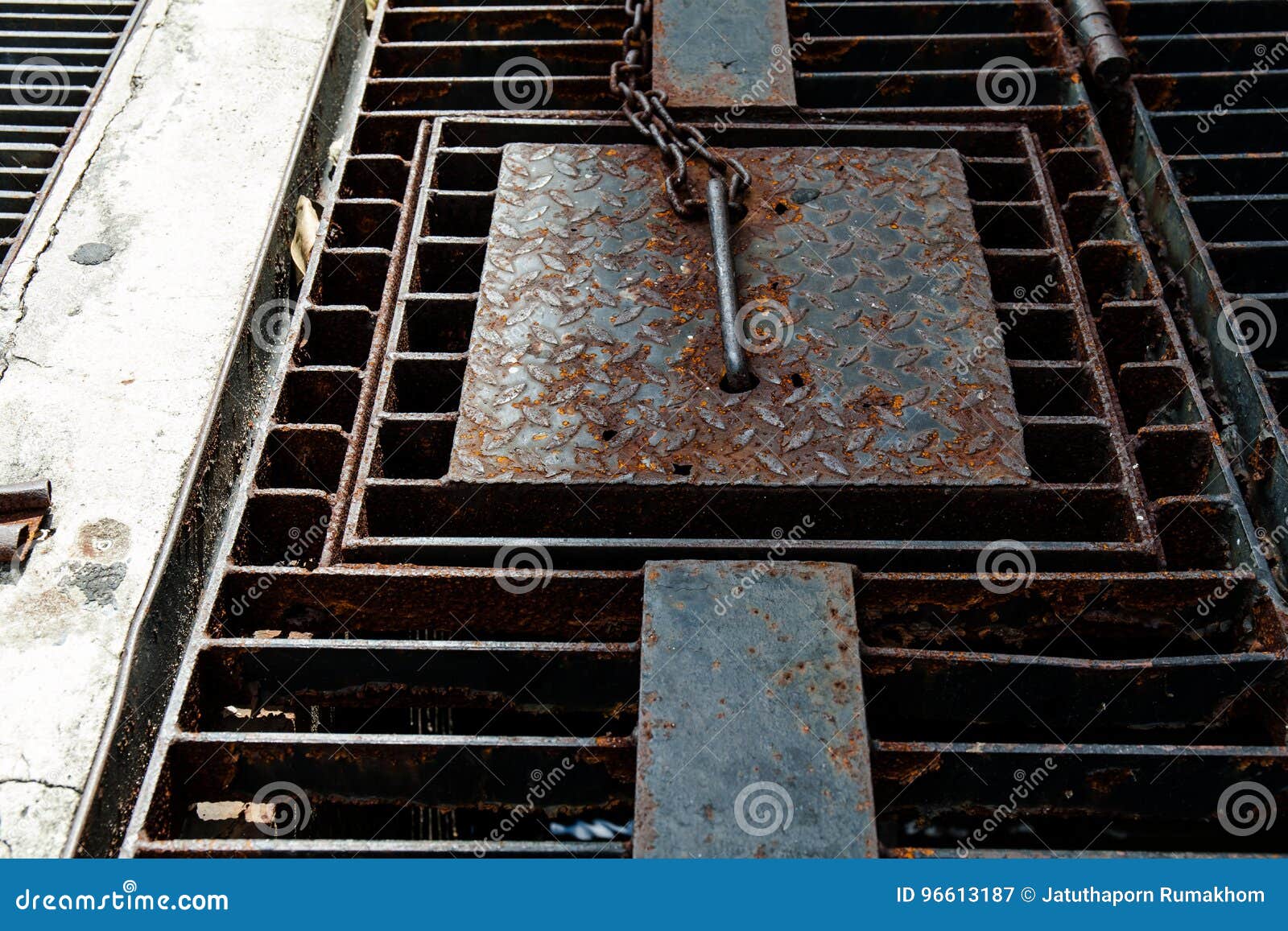 Grating steel stock image. Image of chain, rust, brickwork - 96613187