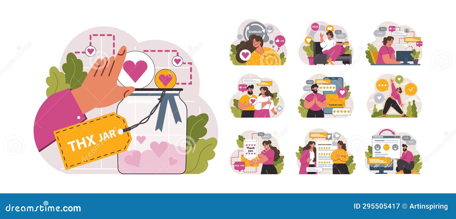 Gratitude Set. Grateful and Thankful Characters Stock Vector ...